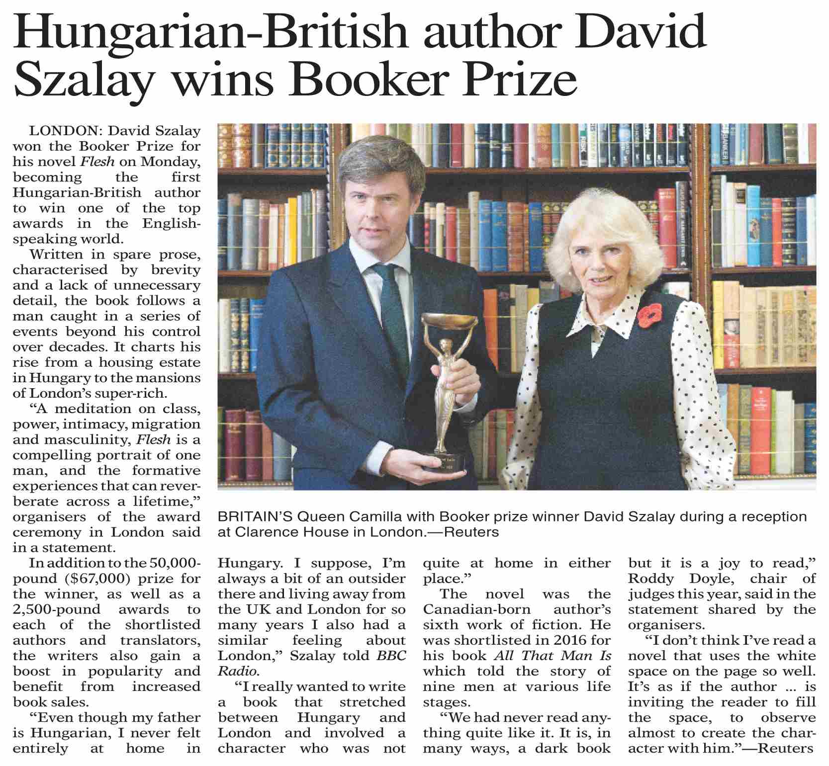 Dawn-ePaper | Nov 12, 2025 | Hungarian-British author David Szalay wins ...