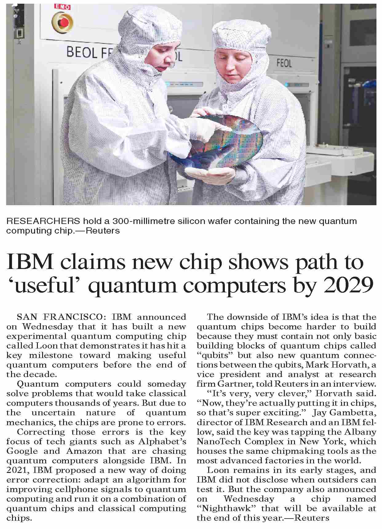 Dawn-ePaper | Nov 13, 2025 | IBM claims new chip shows path to `useful ...