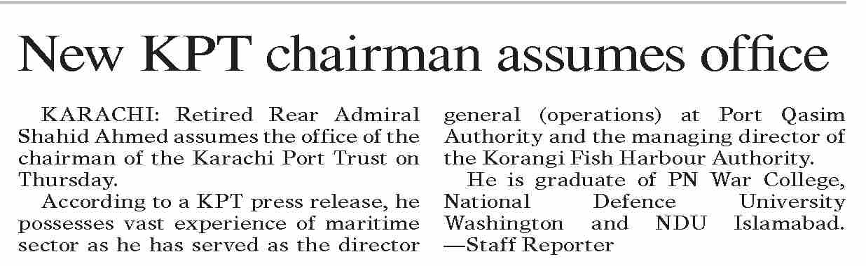 Dawn-ePaper | Nov 14, 2025 | New KPT chairman assumes office