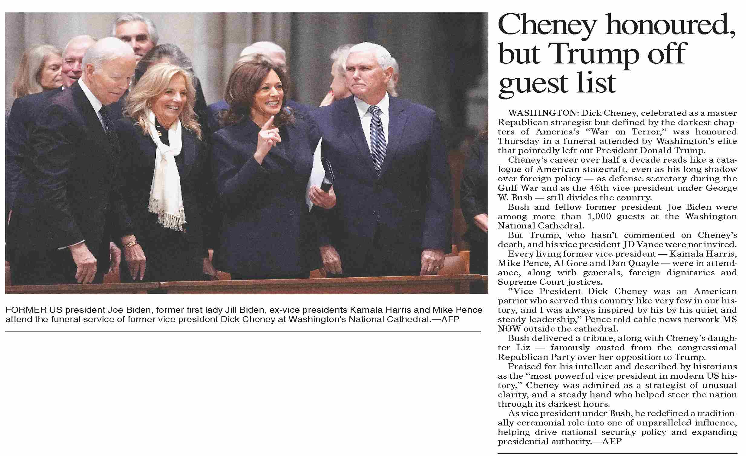 Dawn-ePaper | Nov 21, 2025 | Cheney honoured, but Trump off guest list