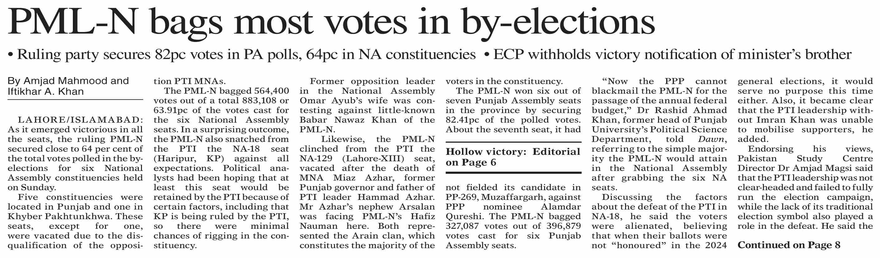 Dawn-ePaper | Nov 25, 2025 | PML-N bags most votes in by-elections