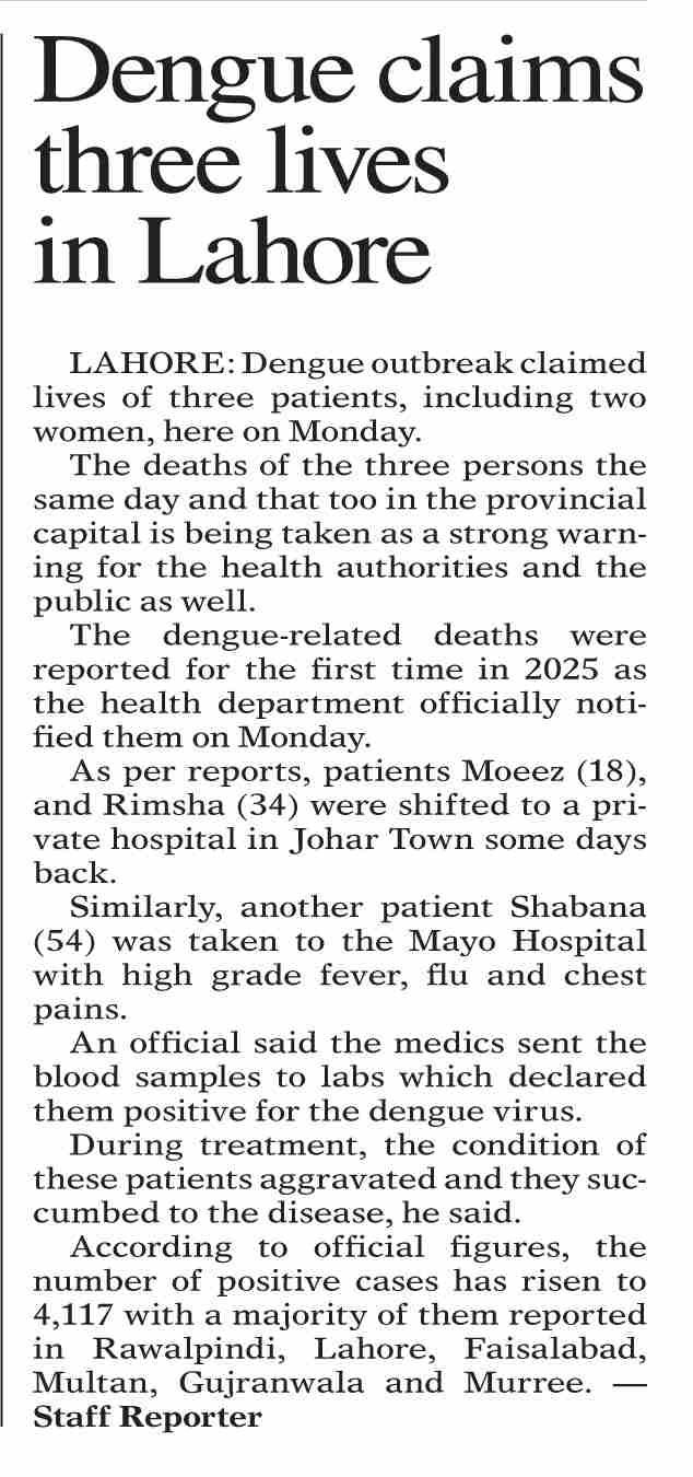 Dawn-ePaper | Nov 25, 2025 | Dengue claims three lives in Lahore
