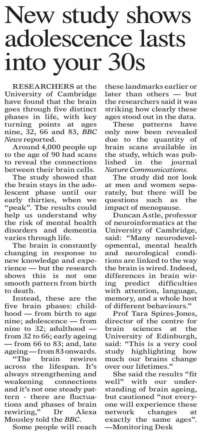 Dawn-ePaper | Nov 26, 2025 | New study shows adolescence lasts into your 30s