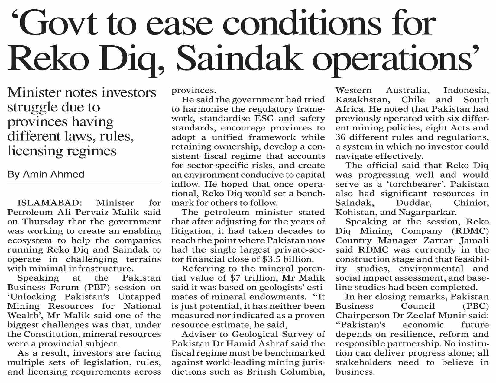 Dawn-ePaper | Nov 28, 2025 | `Govt to ease conditions for Reko Dig ...