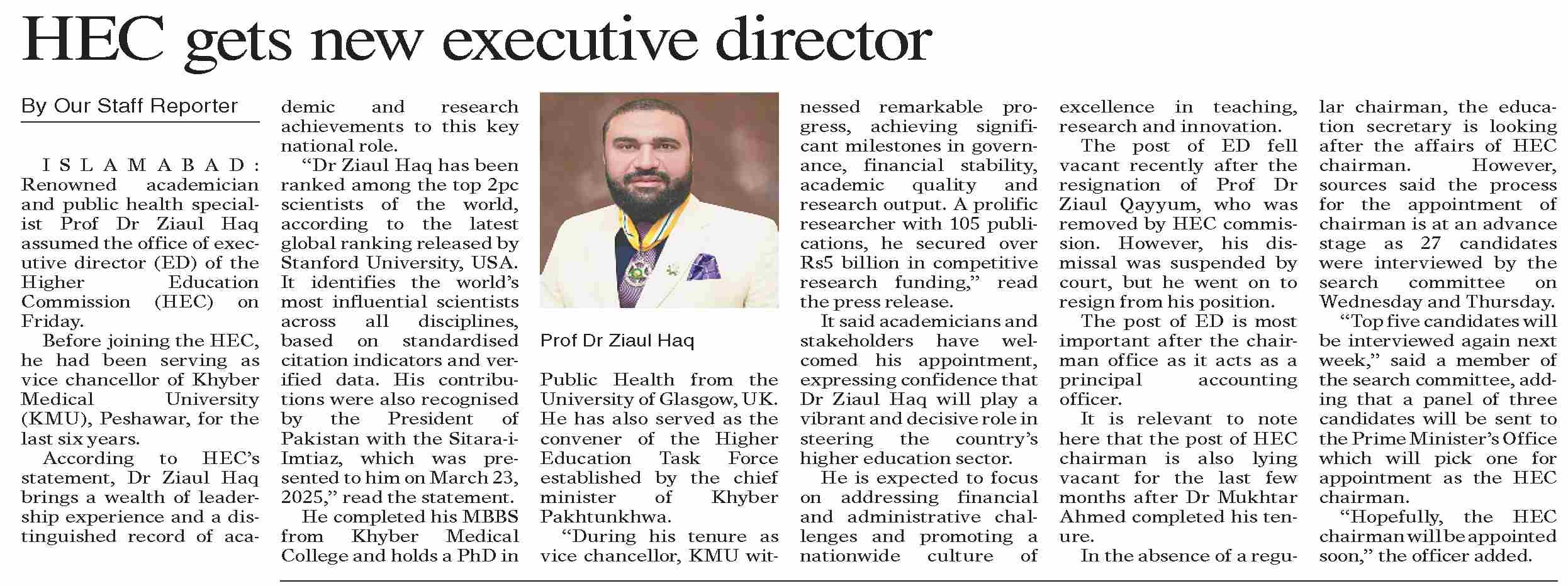Dawn-ePaper | Nov 29, 2025 | HEC gets new executive director