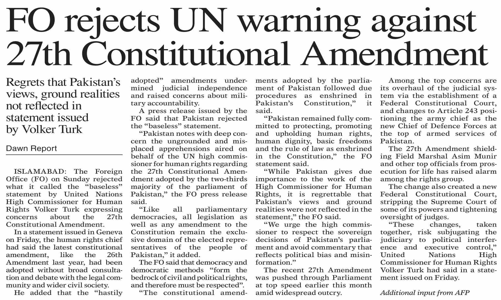 Dawn-ePaper | Dec 01, 2025 | FO rejects UN warning against 27th ...