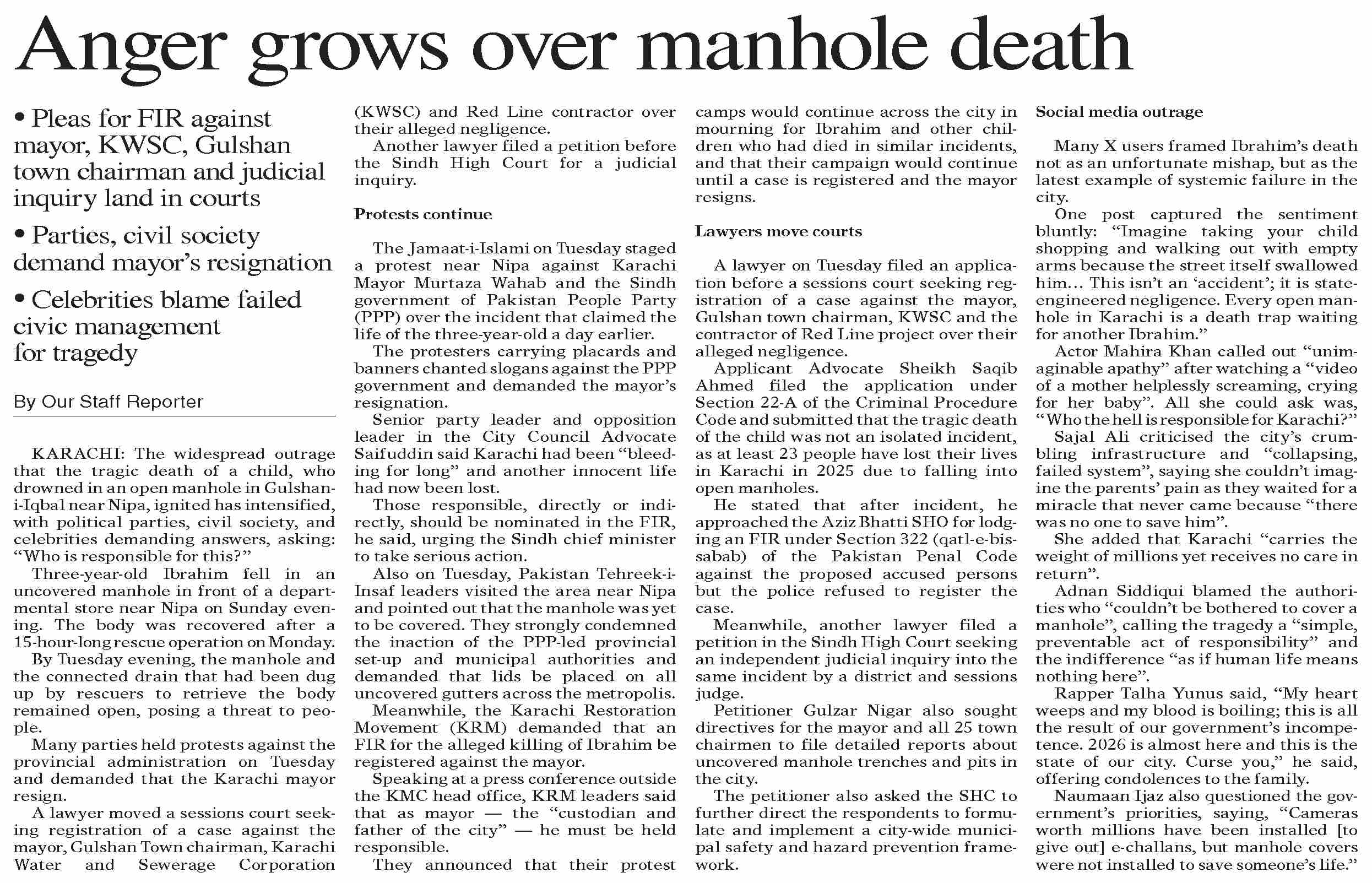 Dawn-ePaper | Dec 03, 2025 | Anger grows over manhole death