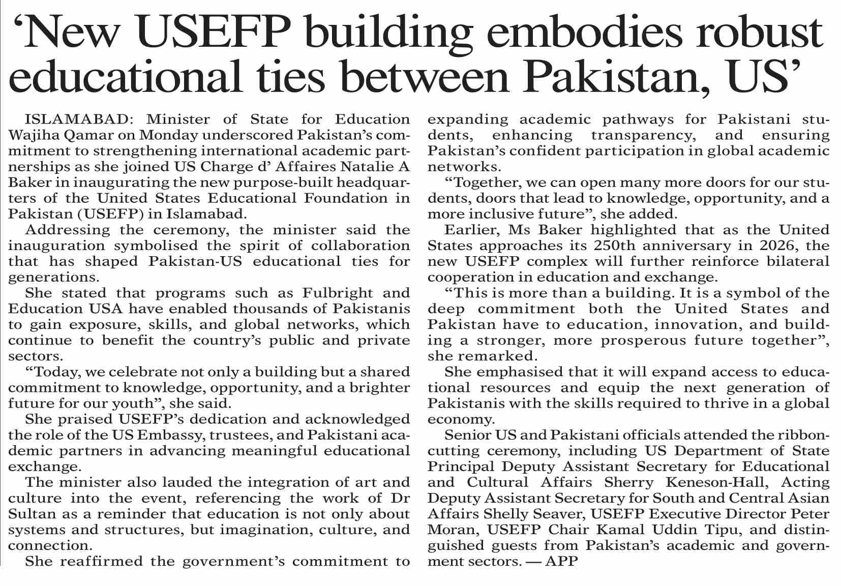 Dawn-ePaper | Dec 09, 2025 | `New USEFP building embodies robust ...