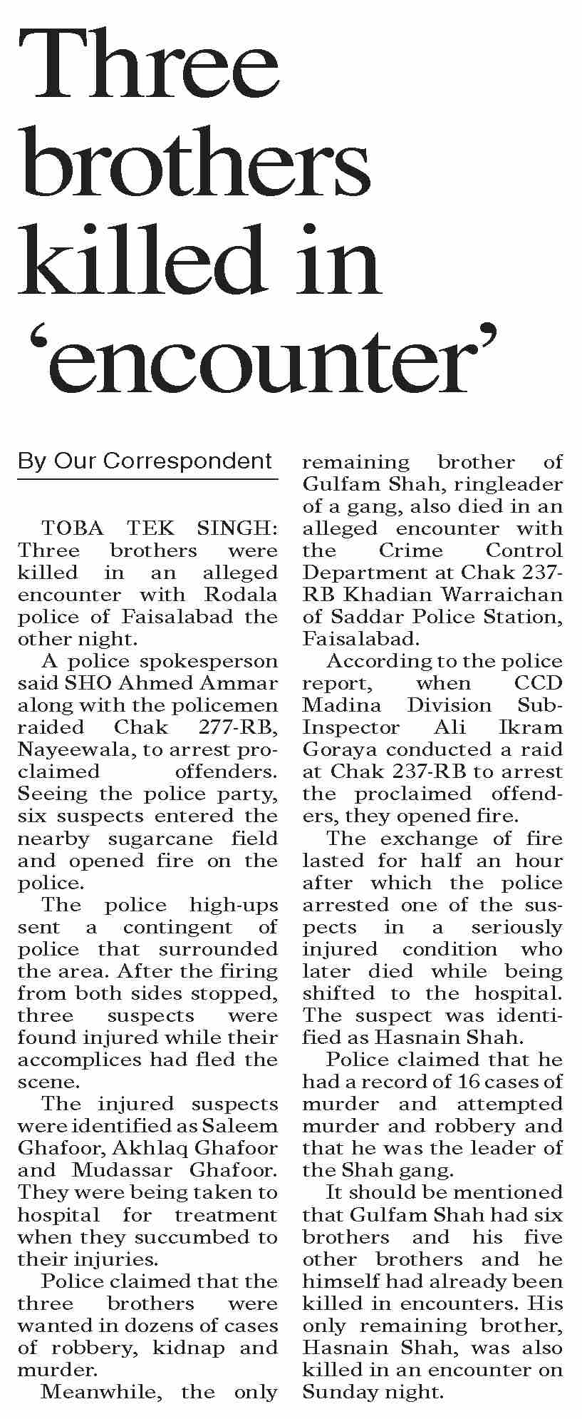Dawn-ePaper | Dec 09, 2025 | Three brothers killed in `encounter