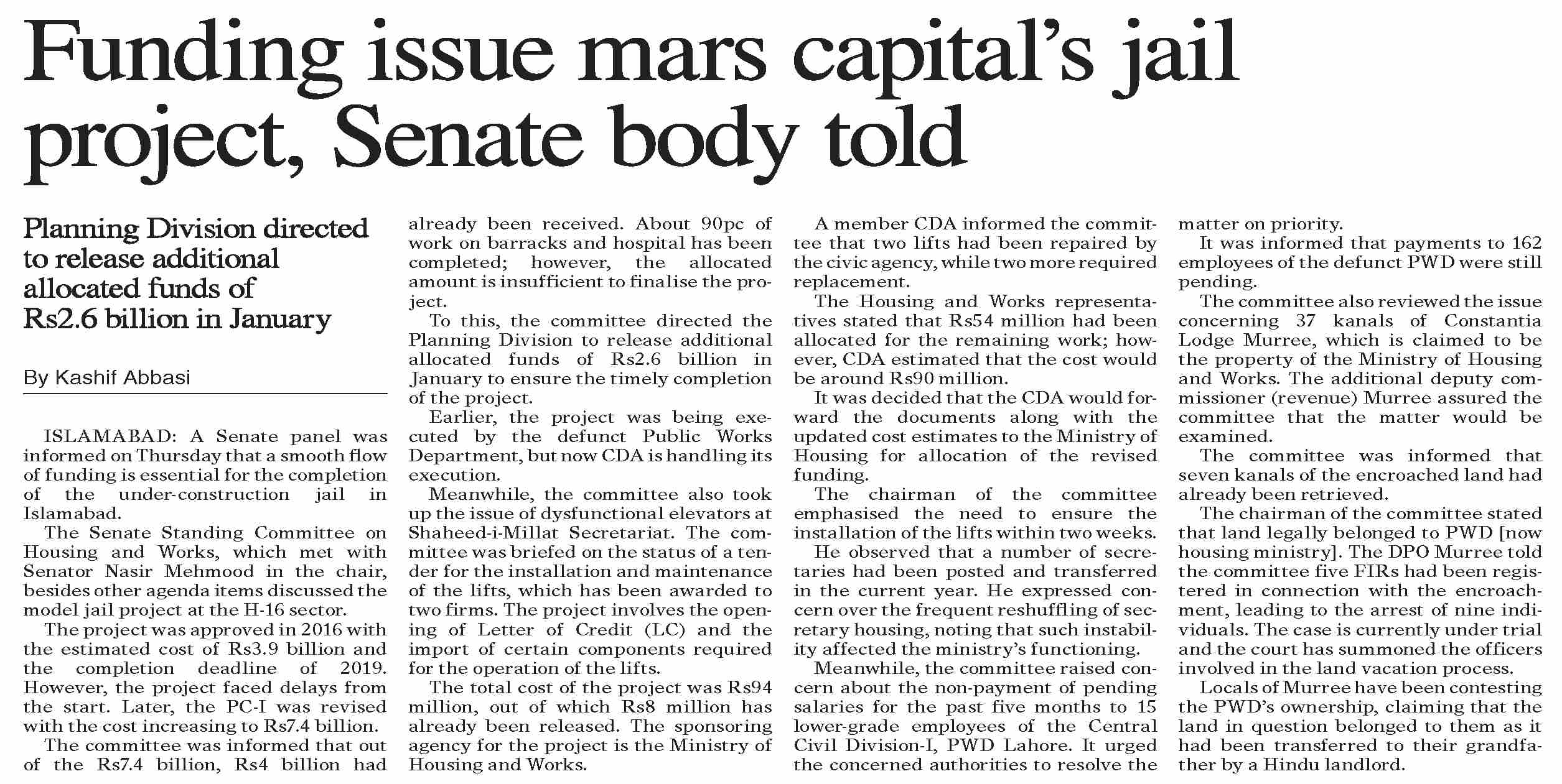 Dawn-ePaper | Dec 12, 2025 | Funding issue mars capital`s jail project ...