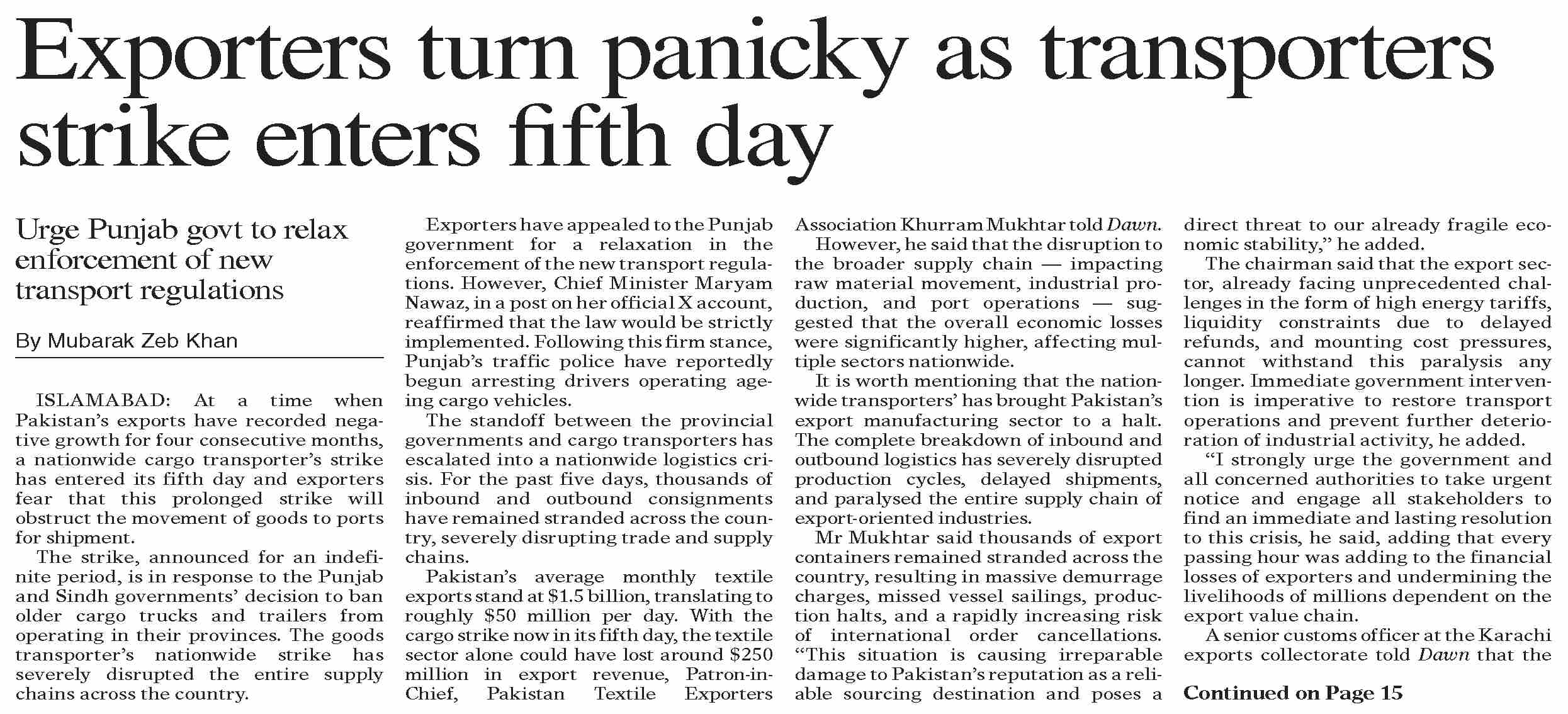 Dawn-ePaper | Dec 12, 2025 | Exporters turn panicky...