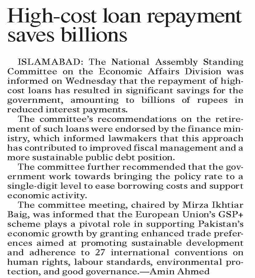 Dawn-ePaper | Jan 01, 2026 | High-cost loan repayment saves billions