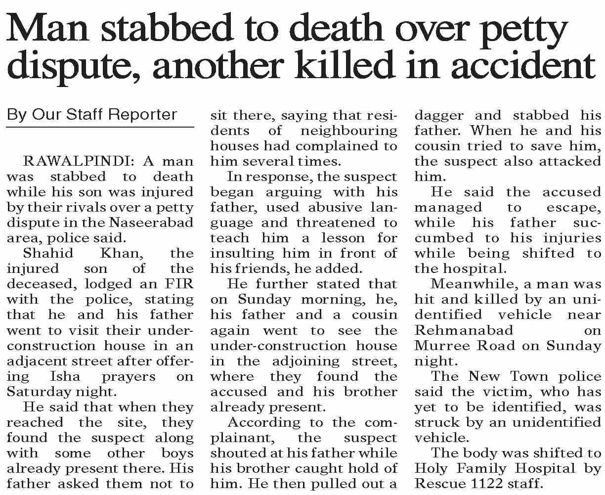 Dawn-ePaper | Jan 06, 2026 | Man stabbed to death over petty dispute ...