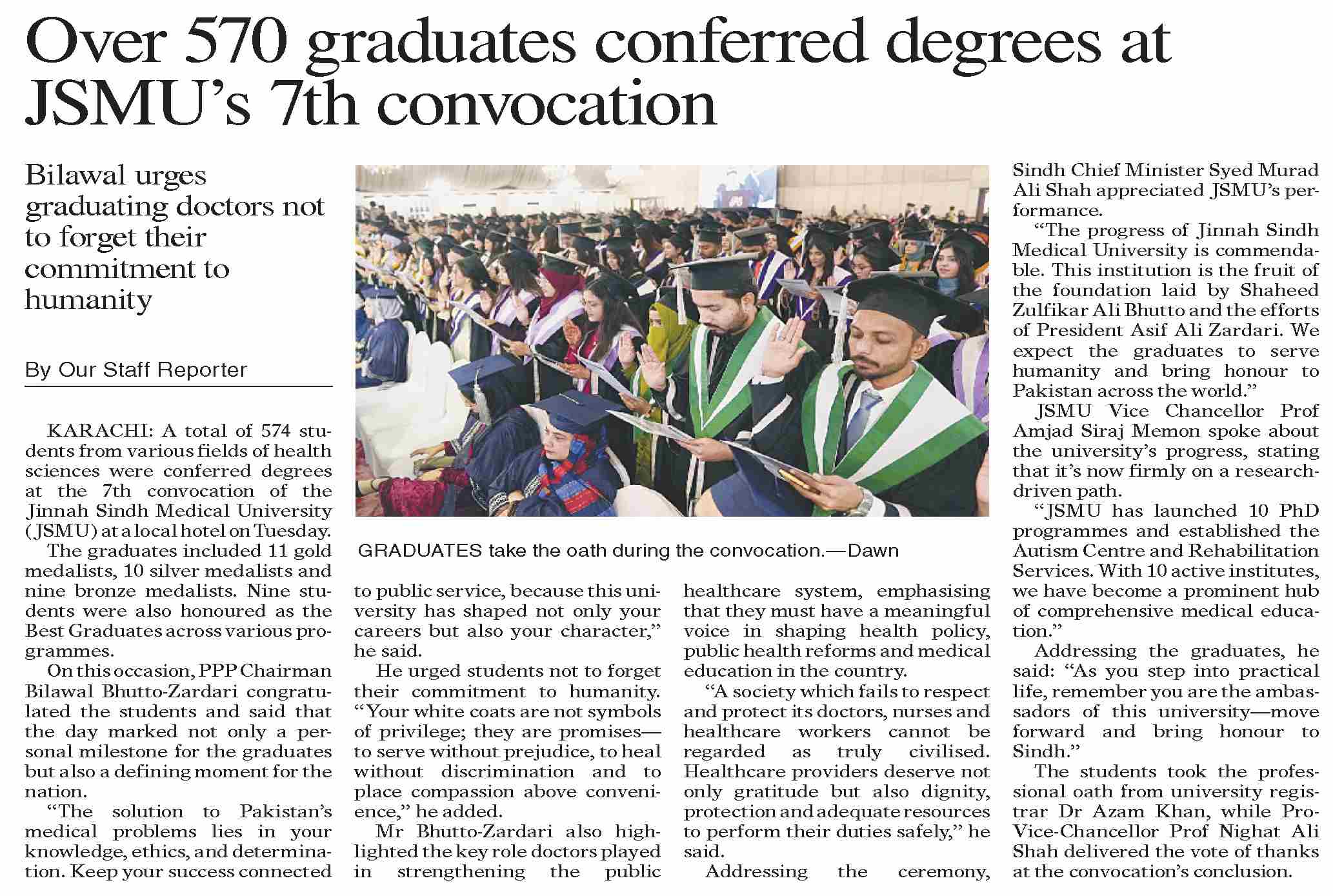 Dawn-ePaper | Jan 14, 2026 | Over 570 graduates conferred degrees at ...