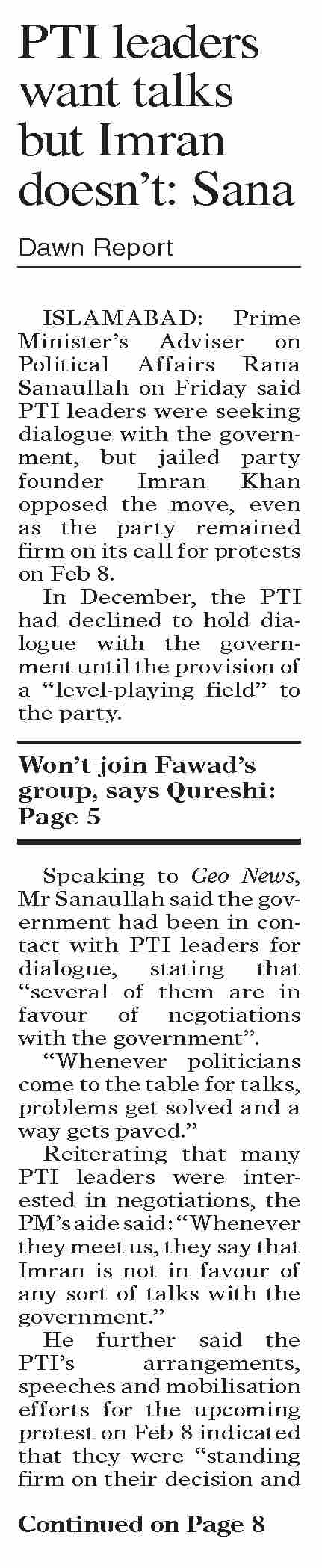 Dawn-ePaper | Jan 17, 2026 | PTI leaders want talks but Imran doesn`t: Sana