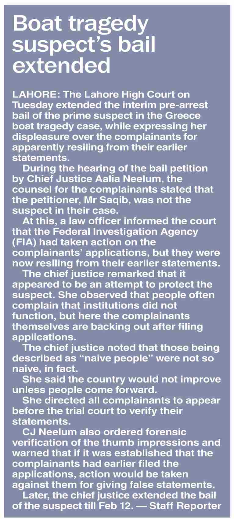 Dawn-ePaper | Jan 28, 2026 | Boat tragedy suspect’s bail extended