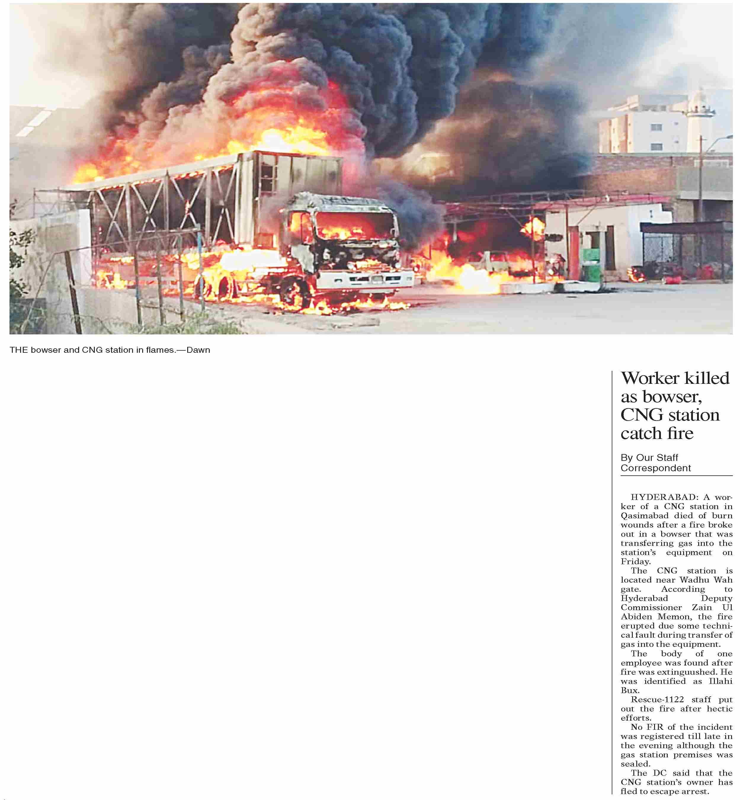 Dawn-ePaper | Jan 31, 2026 | Worker killed as bowser, CNG station catch ...