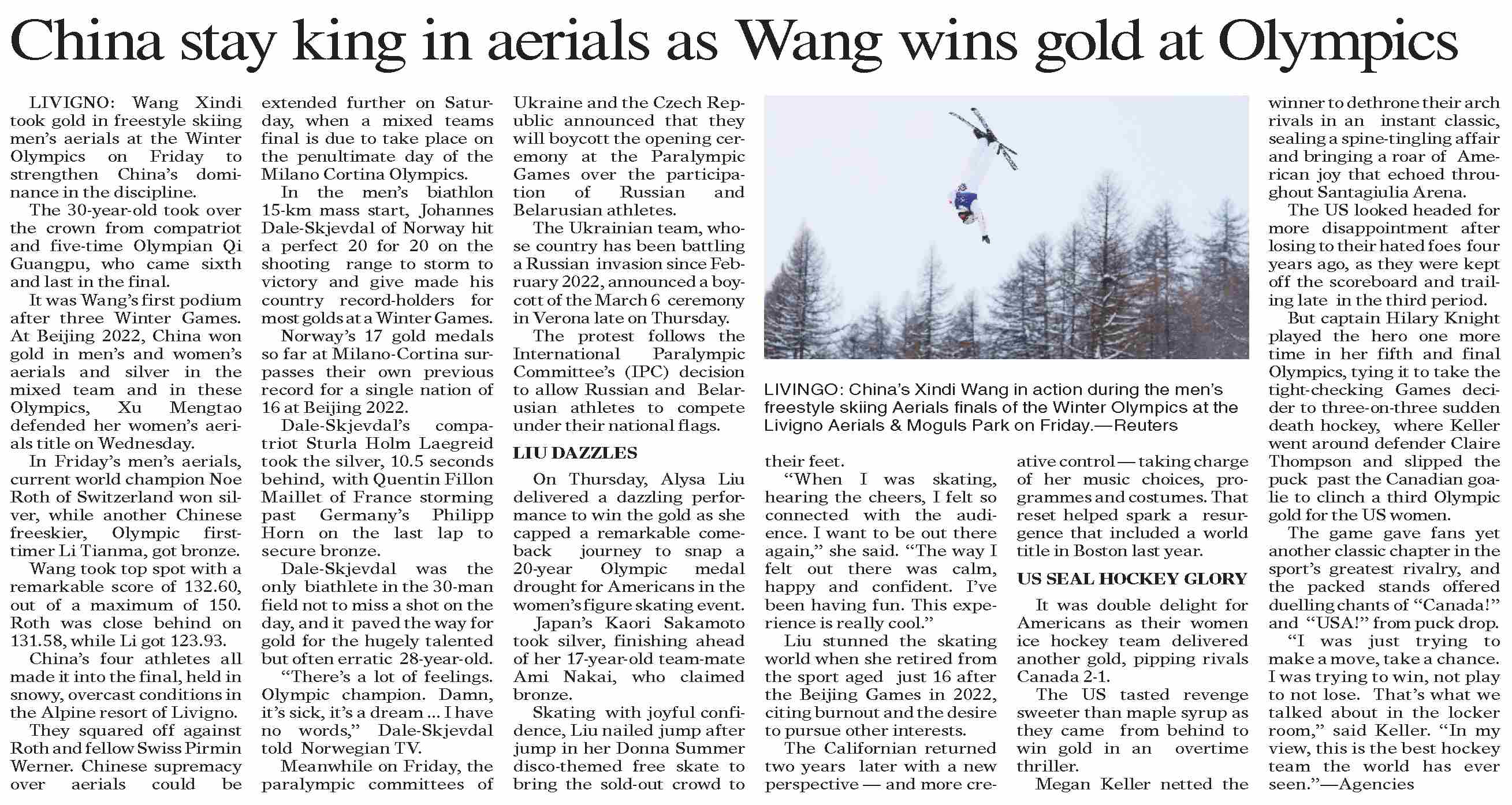 Dawn-ePaper | Feb 21, 2026 | China stay king in aerials as Wang wins ...