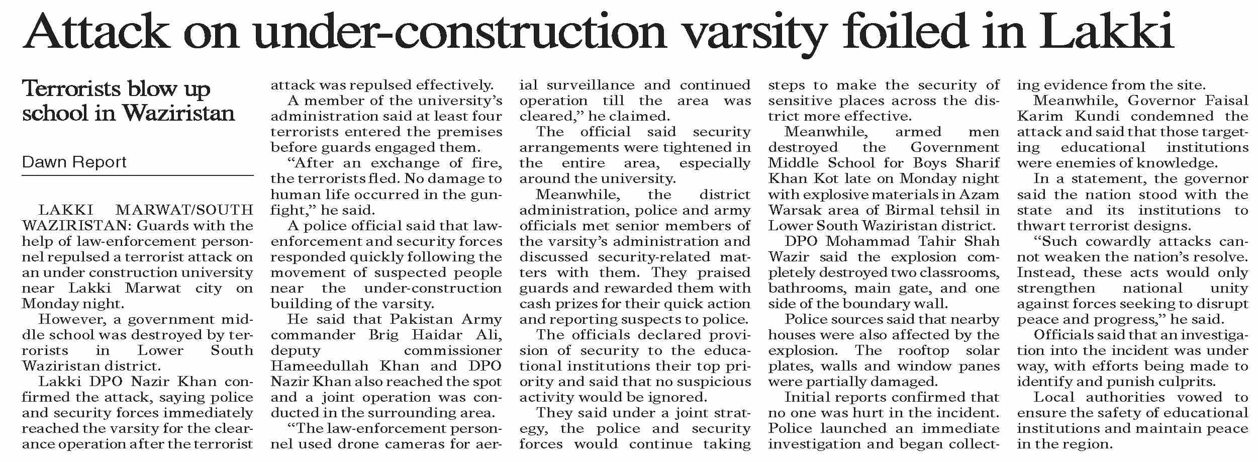 Dawn-ePaper | Feb 25, 2026 | Attack on under-construction varsity ...