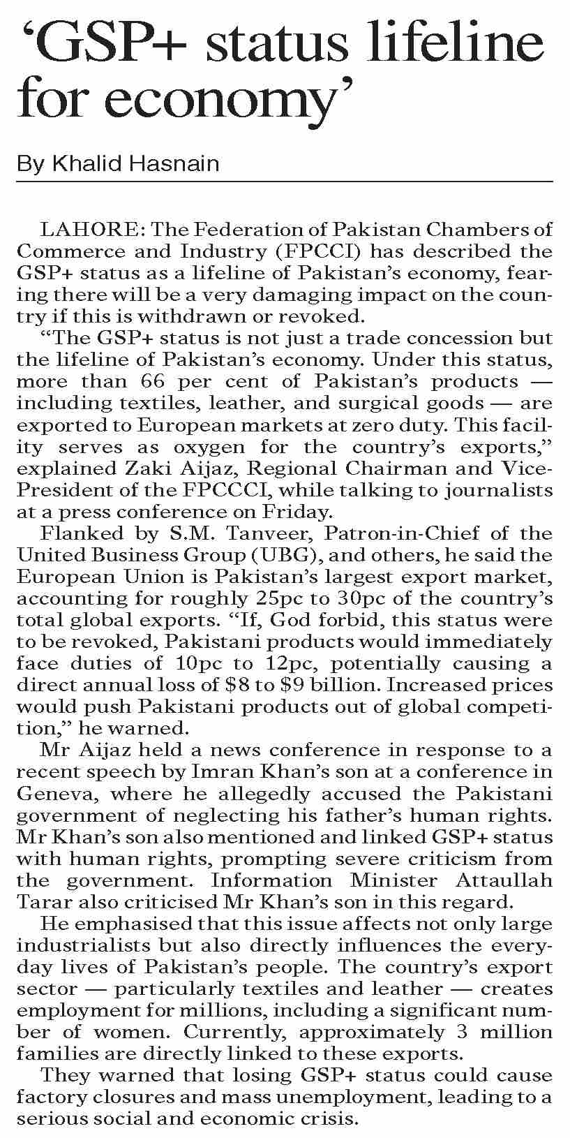 Dawn-ePaper | Mar 28, 2026 | `GSP+ status lifeline for economy`
