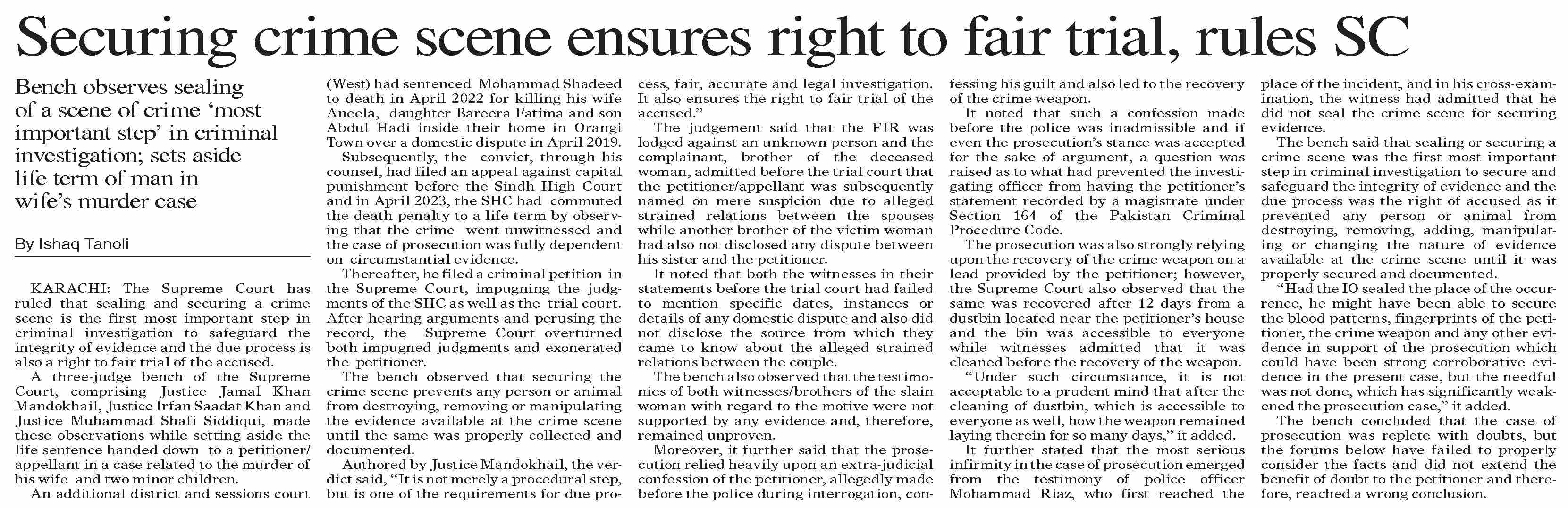 Dawn-ePaper | Mar 29, 2026 | Securing crime scene ensures right to fair ...