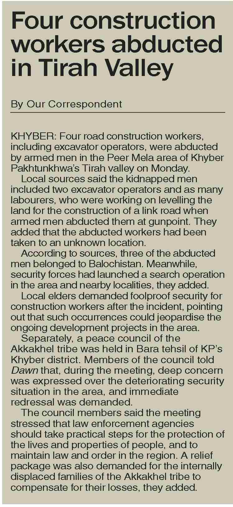 Dawn-ePaper | Apr 21, 2026 | Four construction workers abducted in ...